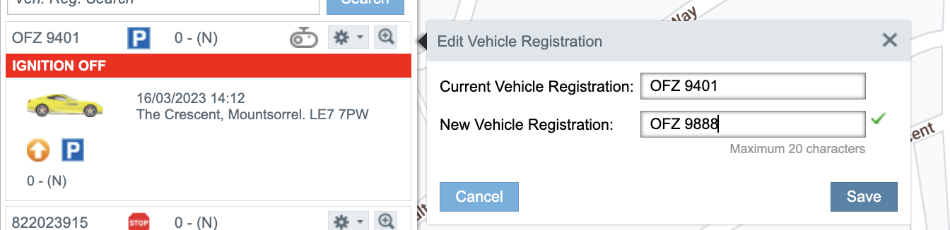 How to quickly change Vehicle registration number
